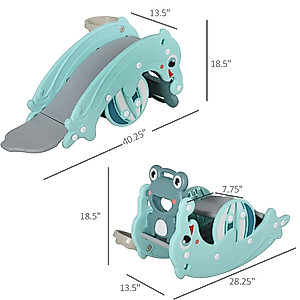 Qaba 3-in-1 Kids Portable Slide Rocking Horse Toy with Basketball Hoop for Age 1.5-3 Boys and Girls, Mint Green