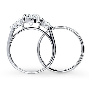 BERRICLE Sterling Silver 3-Stone Wedding Engagement Rings Oval Cut Cubic Zirconia CZ Ring Set for Women, Rhodium Plated Size 8