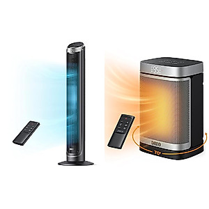 Dreo Tower Fans for Home, 90° Oscillating Fans for indoors & Space Heaters for Indoor Use, Atom One Portable Heater with 70°Oscillation, 1500W PTC Electric Heater with Thermostat