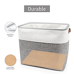 Bagnizer Large Fabric Storage Baskets | 50L Storage Bins, Decorative Linen Closet Baskets with Handles for Organizing, Shelf, Toys, Clothes, Home, Office, Nursery, 17x12x15Inches (Grey&White)