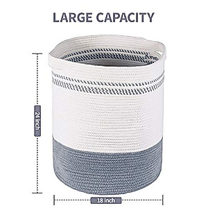 Laundry Basket for Bedroom , 24 x 18 x 18 Inches Large Rope Storage Basket with Handle, Clothes Hamper for Living Room, Cotton Rope Basket for Toys, Throws, Pillows and Towels