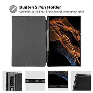 ProCase Galaxy Tab S8 Ultra Case 14.6 Inch 2022 with S Pen Holder Model X900 X906, Slim Stand Protective Cases Smart Folio Cover for 14.6 in Galaxy Tab S8 Ultra Tablet 2022 SM-X900 SM-X906 –Black