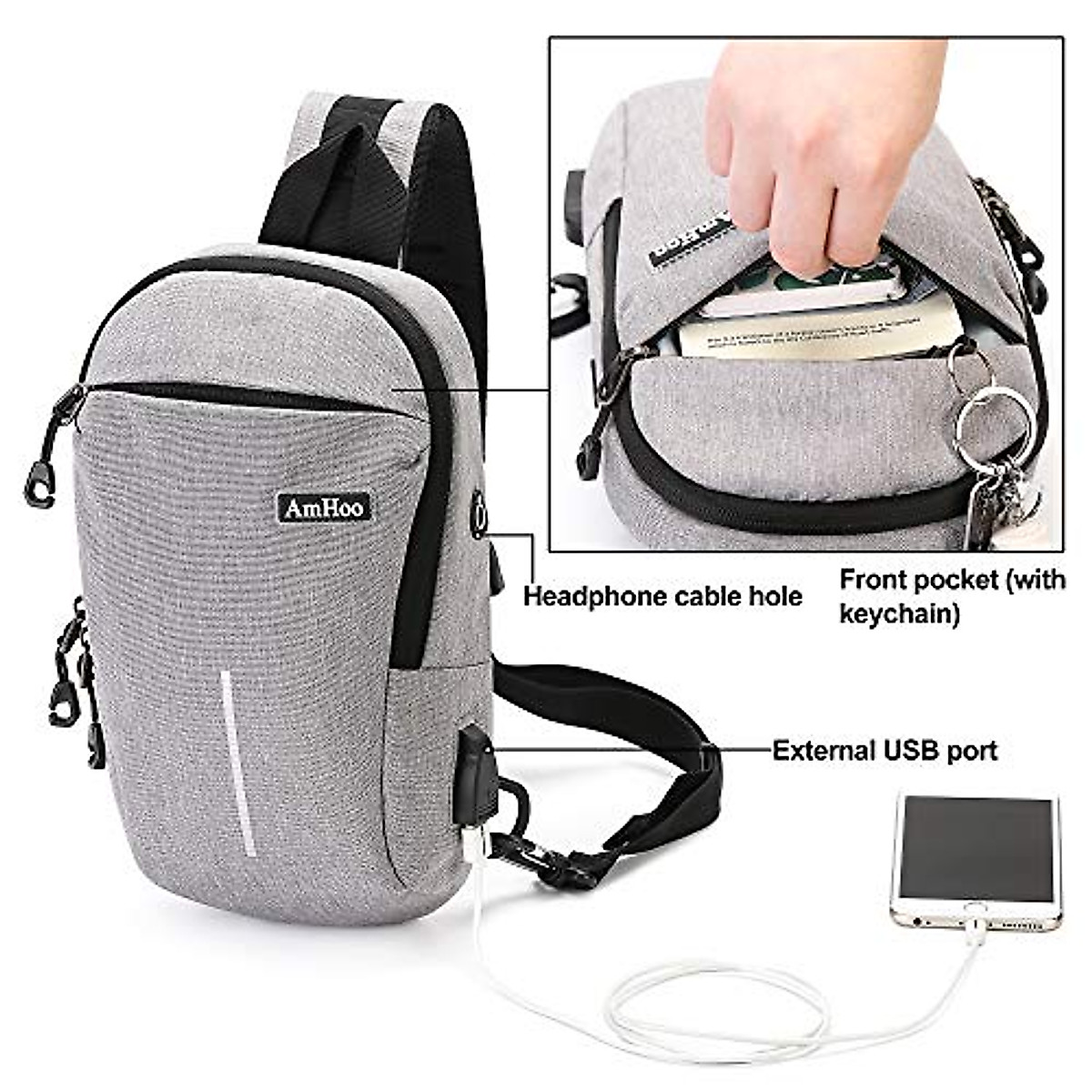 AmHoo Sling Backpack Anti Theft Waterproof Crossbody Bag Fashion Daypack Blue