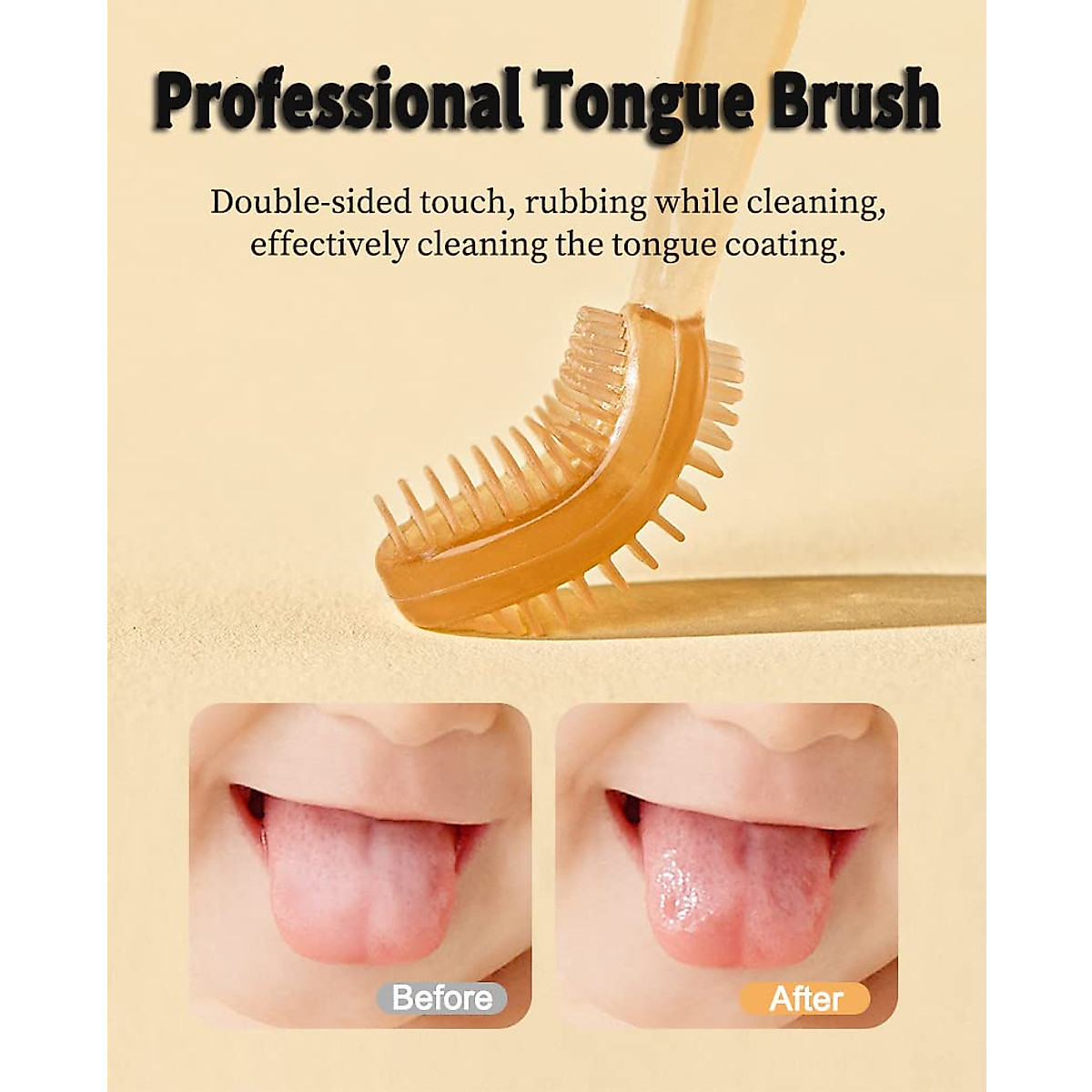 FOKiiBO Baby Silicone Toothbrush Set, Toothbrush + Tongue Brush + Baby Teether + Finger Toothbrush with Cup for Training Teething, 0-18M Infant Toddler Newborn Baby Teeth Brushes (Amber)