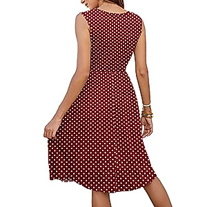 MOLERANI Women Summer Dresses Sleeveless Casual Loose Swing Button Down Midi Dress with Pockets(Polka Dot Red White,M)