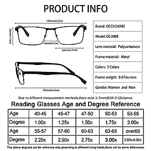 OCCI CHIARI Blue Light Blocking Reading Glasses Men Square Magnification 0 1.0 1.5 2.0 2.5 3.0 3.5 4.0 5.0 6.0 (Black,2.0)