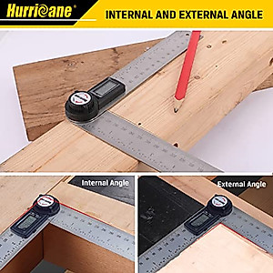 HURRICANE Digital Angle Finder Protractor, 2 In 1 Digital Level and Angle Gauge, 7 Inch / 200mm Stainless Steel Measuring Ruler with Large LCD Display for Woodworking, Crown Molding and Daily Use