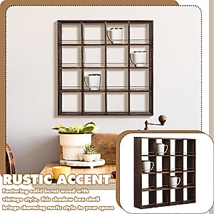 Kigley Oversize Coffee Mug Display Rack Wooden Display Shelves Rustic Shot Glass Display Case Travel Mug Shelf Wall Mounted Coffee Mug Rack Holder Shadow Box Shelf (Deep Brown)