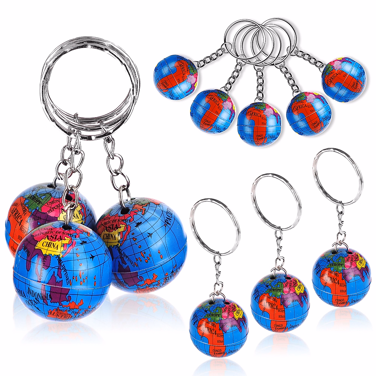 PROLOSO 48 Pcs Globe Keychains Bulk for Kids World Planet Earth Theme Keyrings Toy 1 Inch