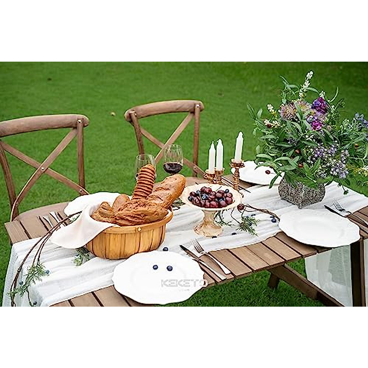 Keketo Ivory Gauze Rustic Cheesecloth Table Runner 120 Inch 10 FT for Wedding Baby Shower Bridal Shower Birthday Engagement Garden Outdoor Party Long Sheer Boho Decorations