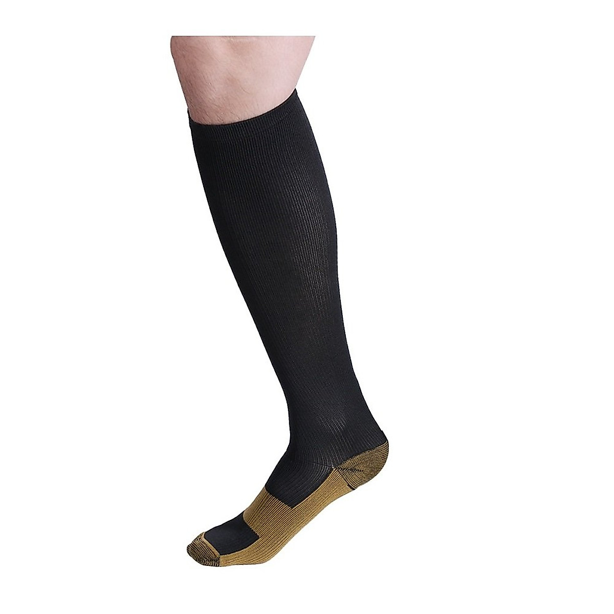 Bcurb Graduated Compression Socks Women and Men - Best Medical, Nursing, Running, Fitness, Sports, Travel & Flight Sock - Over The Calf Below Knee High (Black/Copper - 3 Pair, XXL)