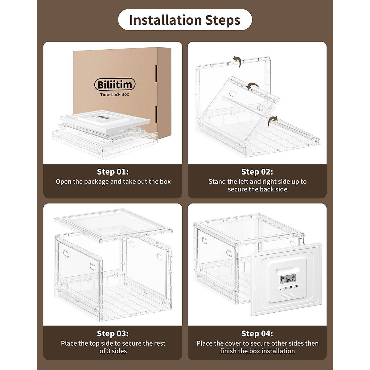 Time Lock Box for Medication, Phone Jail Lock Box with Timer, Timed Locking Container for Snacks Kitchen Food Safe