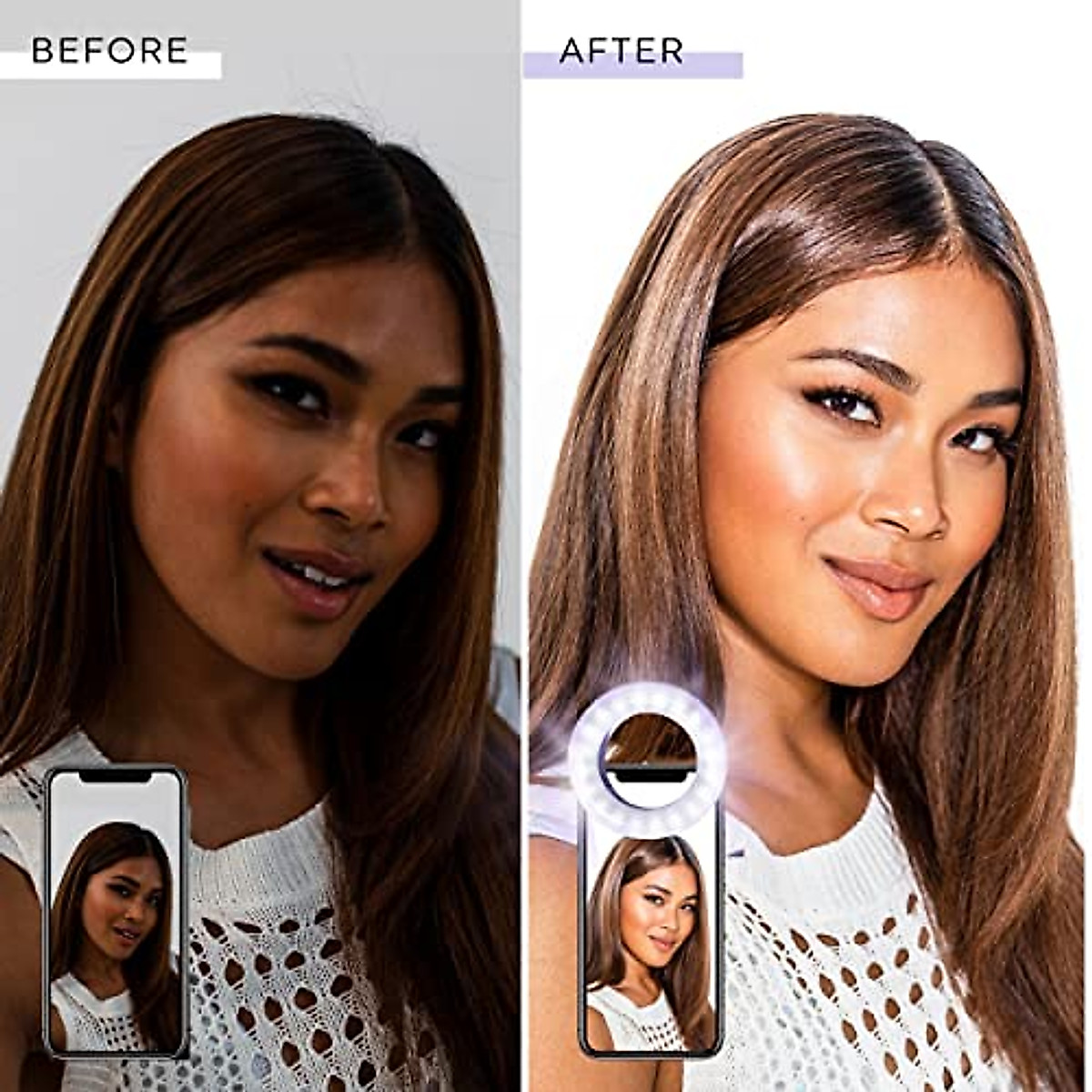 LITTIL Selfie One - Selfie Ring Light for Phone Rechargeable Cell Phone Ring Light Clip On for iPhone, Android, and Laptop Camera | 3 Adjustable Light Modes | Beauty and Influencer