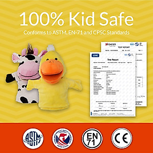 Animal Hand Puppets Set for Kids & Adults - 12.5" Premium Quality Soft Plush Toys with Movable Mouths - Perfect for Storytelling, Teaching, Preschool, Role-Play - Durable, Vibrant, Educational Puppets