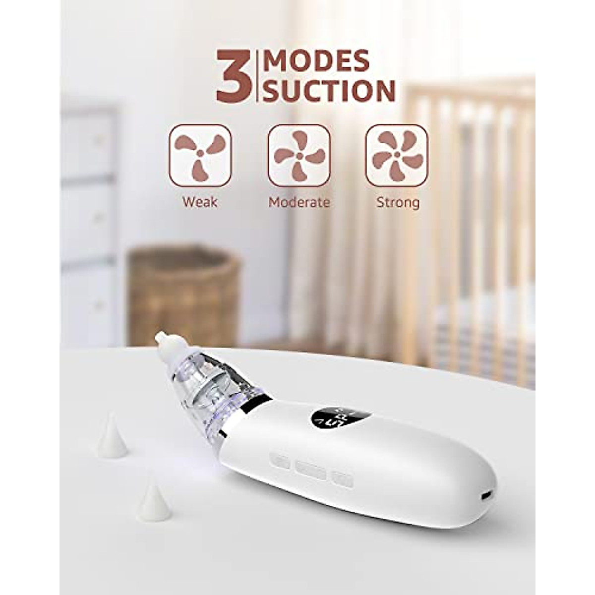 Baby Nasal Aspirator | Baby Nose Sucker | Baby Nose Cleaner, Automatic Booger Sucker for Baby, Rechargeable, with Pause & Music & Light Soothing Function