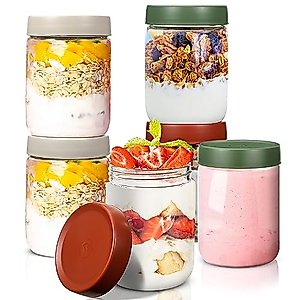 Dandat 6 Pack 20 oz Overnight Oats Containers with Lids Glass Food Storage Jars for Kitchen High Temperature Resistant Glass Jars for Oatmeal, Spices, Leak Proof and Reusable Storage Set