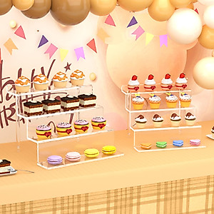 NIUBEE Acrylic Riser Display Shelf, 2 Pack Clear Display Stand for Amiibo Funko POP Figures,4 Tier Cupcakes Stand Perfume Organizer and Storage (9 Inch Small)