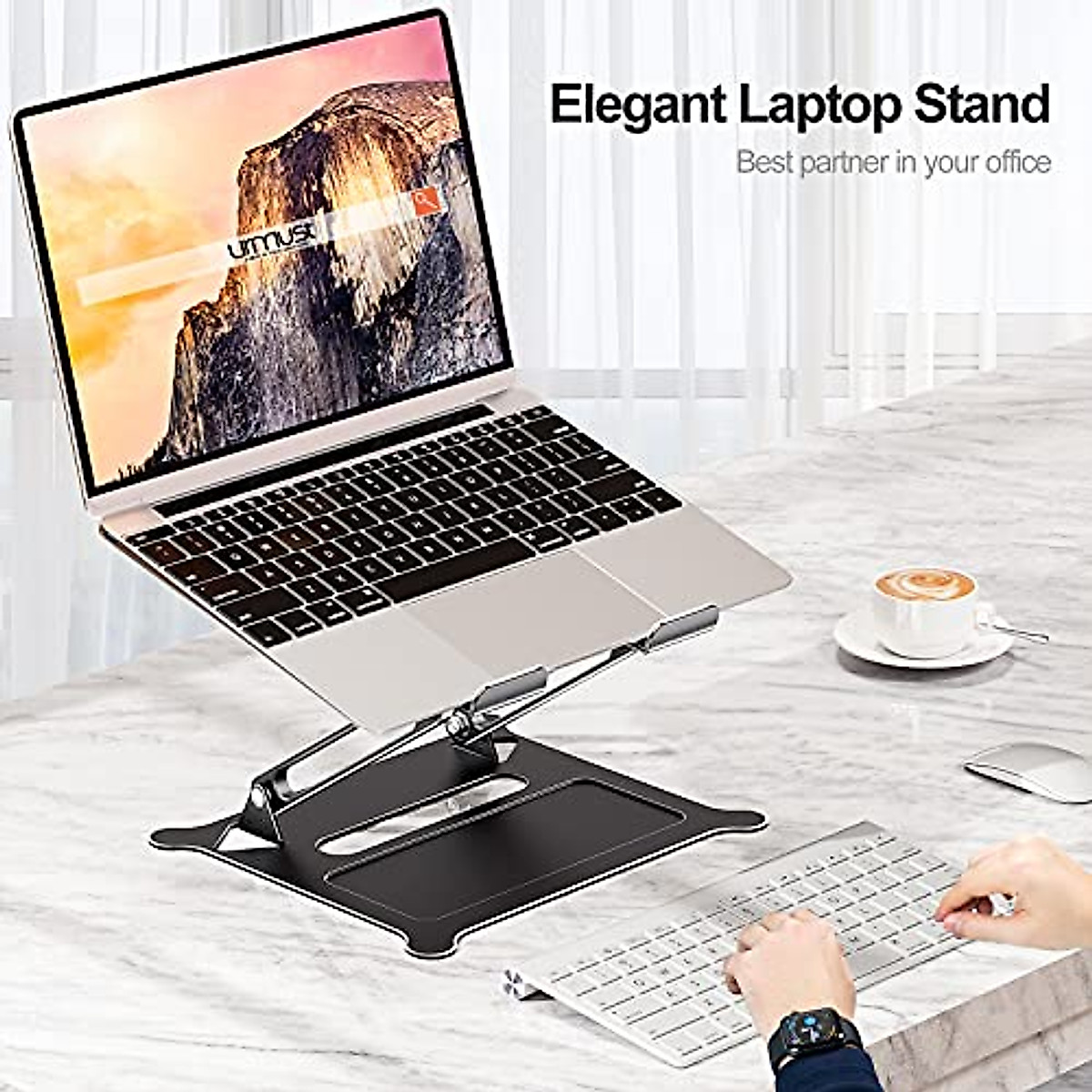 Urmust Laptop Notebook Stand Holder Adjustable Laptop Stand Portable Laptop Riser Compatible with MacBook Air Pro HP Dell XPS Lenovo All Laptops 10-15.6"(Black)