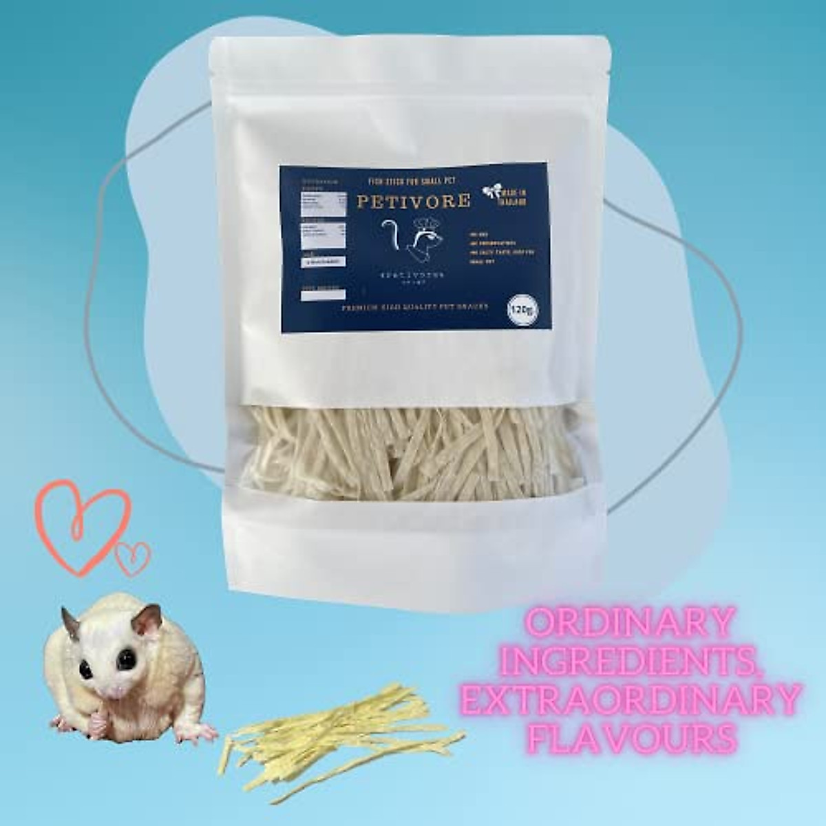 PETIVORE Premium Large Pack Fish Stick for Sugar Glider - Made with Real Fish - Hamster, Squirrel, Chinchillas, Marmoset, Small Exotic Animal Pet Treats, Snacks and Food (120g)