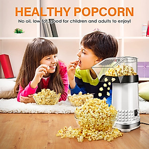 Vminno Quick & Easy Hot Air Popcorn Popper Maker with Measuring Cup + Melts Butter, 4.5 Quarts, Etl Certified, No Oil Electric Popcorn Machine with On/Off Switch for Family Movie Nights (White)