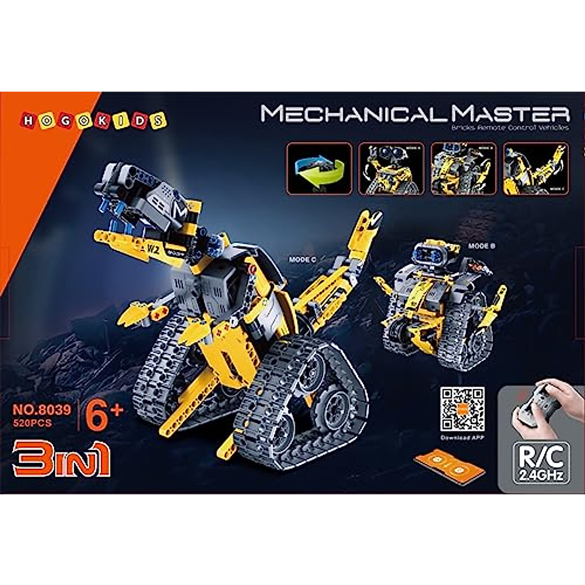 HOGOKIDS Robot Building Toys for Kids - 3 in 1 Remote & APP Controlled Building Set | RC Wall Robot/Engineer Robot/Mech Dinosaur STEM Toys Gift for Boys Girls Age 6 7 8 9 10 11 12+ Year Old (520 Pcs)