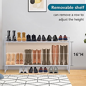 AOODA 3 Tier Long Shoe Rack for Closet Floor Wide Stackable Sneaker Shelf 24-Pairs Fabric Shoe Storage Organizer for Bedroom (Gray)