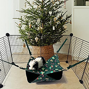 FULUE Ferret Rat Hammock,Ferret Cage Accessories Ferret Guinea Pig Hanging Bed HammockCute Ferret Stuff Tunnel for Cage Set Supplies 13.8inch (Green Christmas)