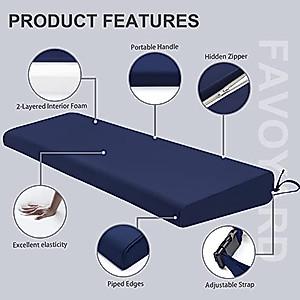 Favoyard Outdoor Bench Cushion 48 x 16 Inch Waterproof Patio Furniture Cushions Seat Cushion/Back Cushion Dual Purpose 3-Year Color Fastness Garden Sofa Settee Couch Swing Lumbar Pads, Blue