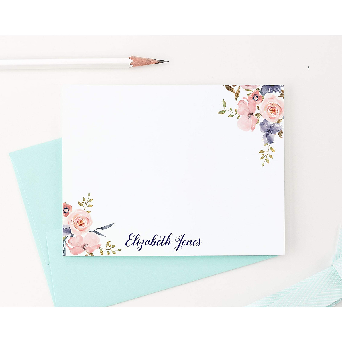 Personalized Floral Stationery Set, Stationery for Women, Personalized Thank You Cards, Personalized Note Cards, Your Choice of Colors and Quantity
