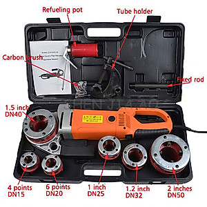 Electric Pipe Threader Tool Kit 2300W 110V, Portable Handheld Electric Pipe Threader Threading Machine With 6 Dies 1/2-Inch to 2-Inch Pipe Threading Die Heads, Ratchet Pipe Threader Kit