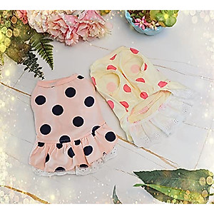 MSNFOASM 2Pcs-Pet Dog Elastic Soft Dress,Cute Polka Dots Lace Skirt for Small Dogs Cats（White&Pink S）