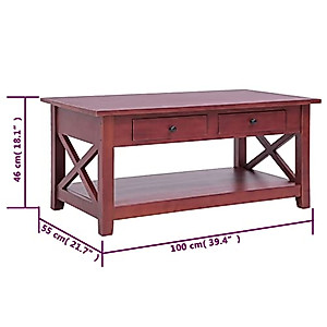 QJBSAVVA Coffee Table Brown 39.4"x21.7"x18.1" Solid Mahogany Wood,Industrial Tables Floor Standing Table Cocktail Table Suitable for Meeting Rooms, Reception Rooms, Offices