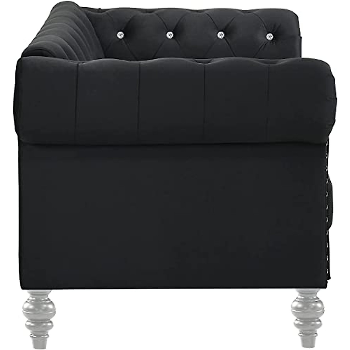 New Classic Furniture Glam Emma Velvet Two Seater Chesterfield Style Loveseat for Small Spaces with Crystal Button Tufts, Black