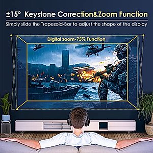 Native 1080p HD Projector, WiFi Bluetooth Projector, 5G WiFi Projector Portable Home Theater Video Projector Compatible w/ HDMI, VGA, USB, iOS&Android Smartphone