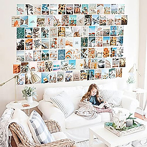 KOSKIMER 100PCS Beach Wall Collage Kit Aesthetic Pictures, 100 Set 4x6 Inch, Preppy Room Decor Aesthetic, Wall Decor for Bedroom Teen Girl, Cute VSCO Room Decor Posters, Photo Collage Kit for Dorm