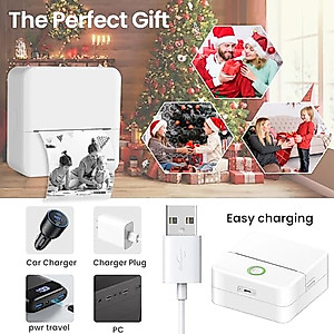 ZERNBER X6 Mini Printer Sticker Maker, Portable Inkless Thermal Bluetooth Label Photo Printer for Journaling, Entertainment, DIY Gifts for Kids (Free 4 Rolls of Printing Paper) White