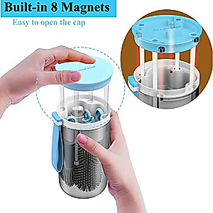 Baby Bottle Brush&Travel Baby Bottle Drying Rack-Portable Baby Bottle Cleaning Silicone Brush, Bottle Cleaner Brush Kit,Toddler Kids Water Bottle Brush Set,New Mom Gifts for Women After Birth (Blue)