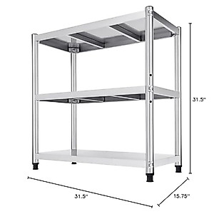 32"×16" Stainless Steel Table, Heavy Duty Stainless Steel Table for Prep, Shelf Organizer Kitchen Storage Shelves Garage Shelves, Commercial Kitchen Work Table for Restaurant, Home and Hotel, Silver