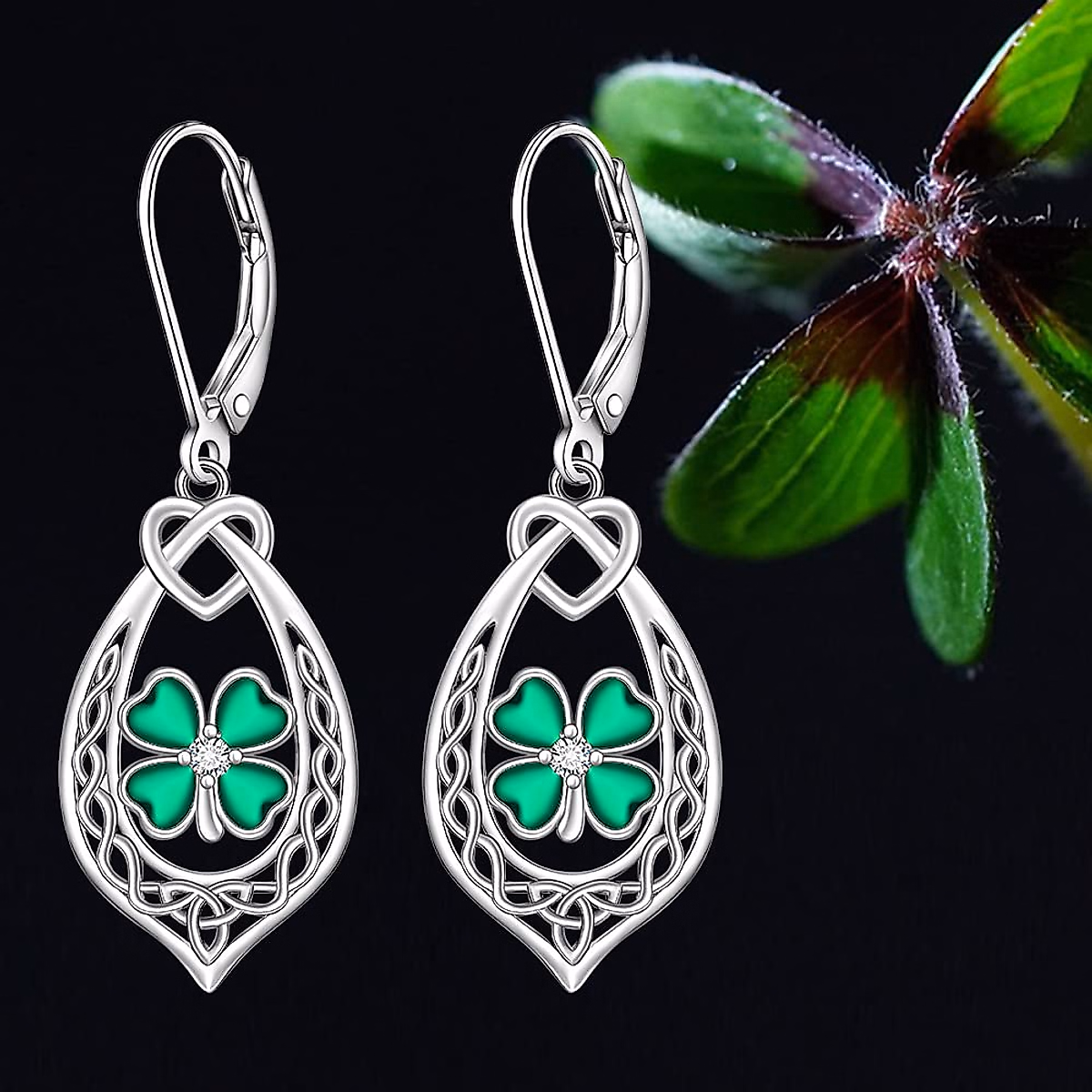 Talonior St Patricks Day Earrings Shamrock Earrings for Women Sterling Silver Good Lucky Irish Filigree Green Four Leaf Clover Earrings Friendship Jewelry Birthday Gifts