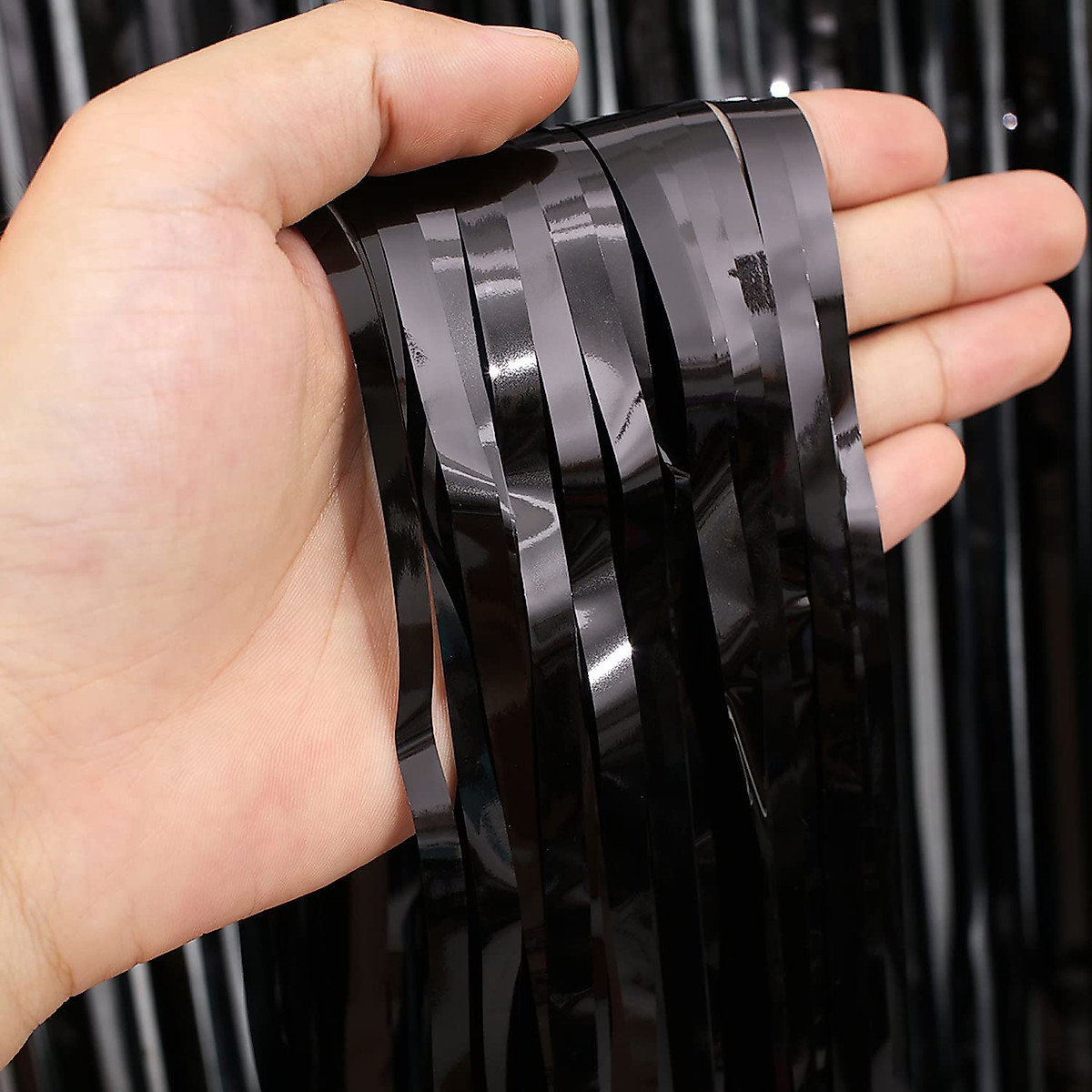 3 Pack Halloween Black Orange Tinsel Foil Fringe Curtain 8x9.84 Ft Backdrop Curtain Black and Orange Streamers for Home Outdoor Halloween Party Photo Booth Props Decorations