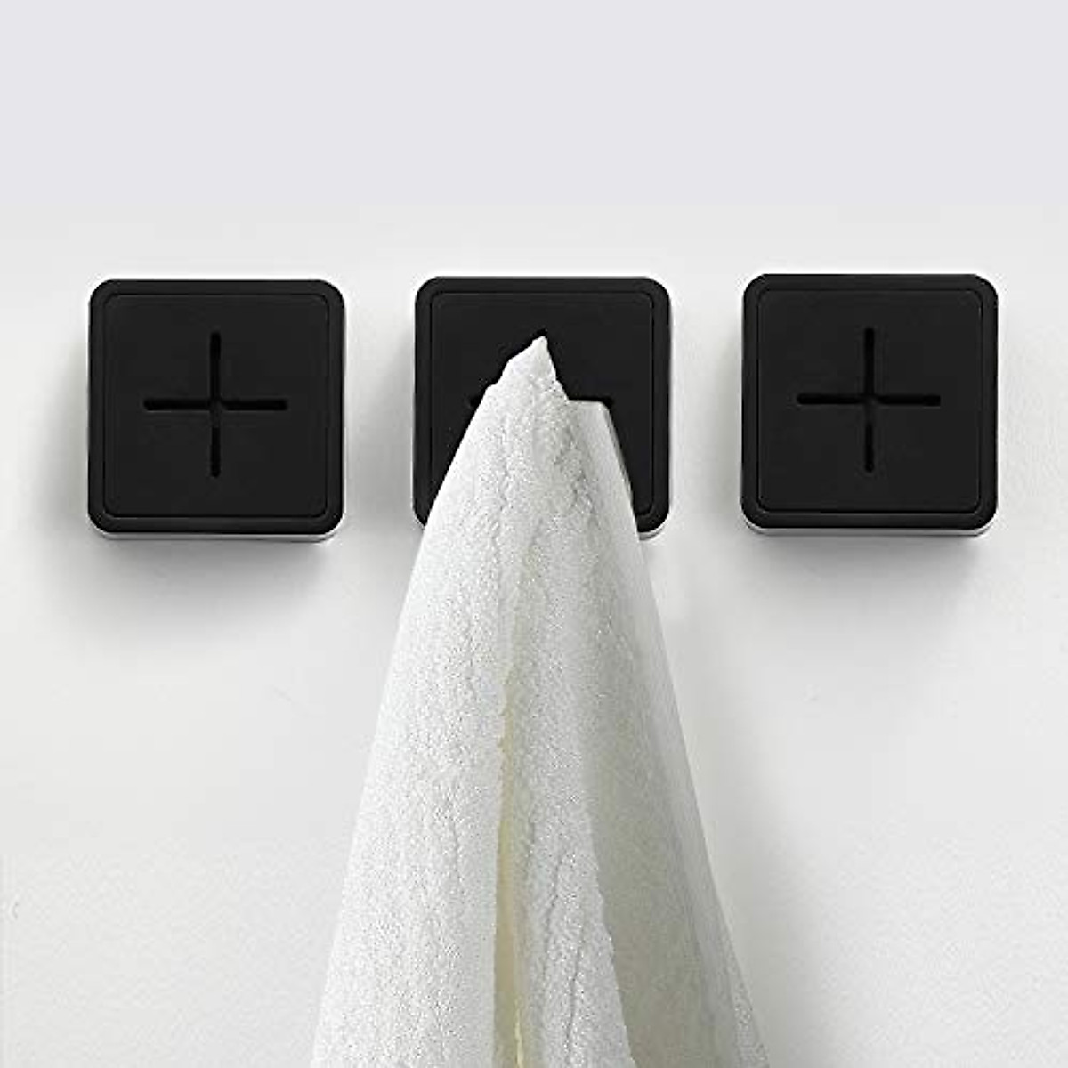 KAIYING Kitchen Towel Hook, Self Adhesive Dish Towel Holder for Kitchen Cabinet Door, Push Towels Holder Wall Mounted for Bathroom and Home, No Drilling (3 Pack_Black)