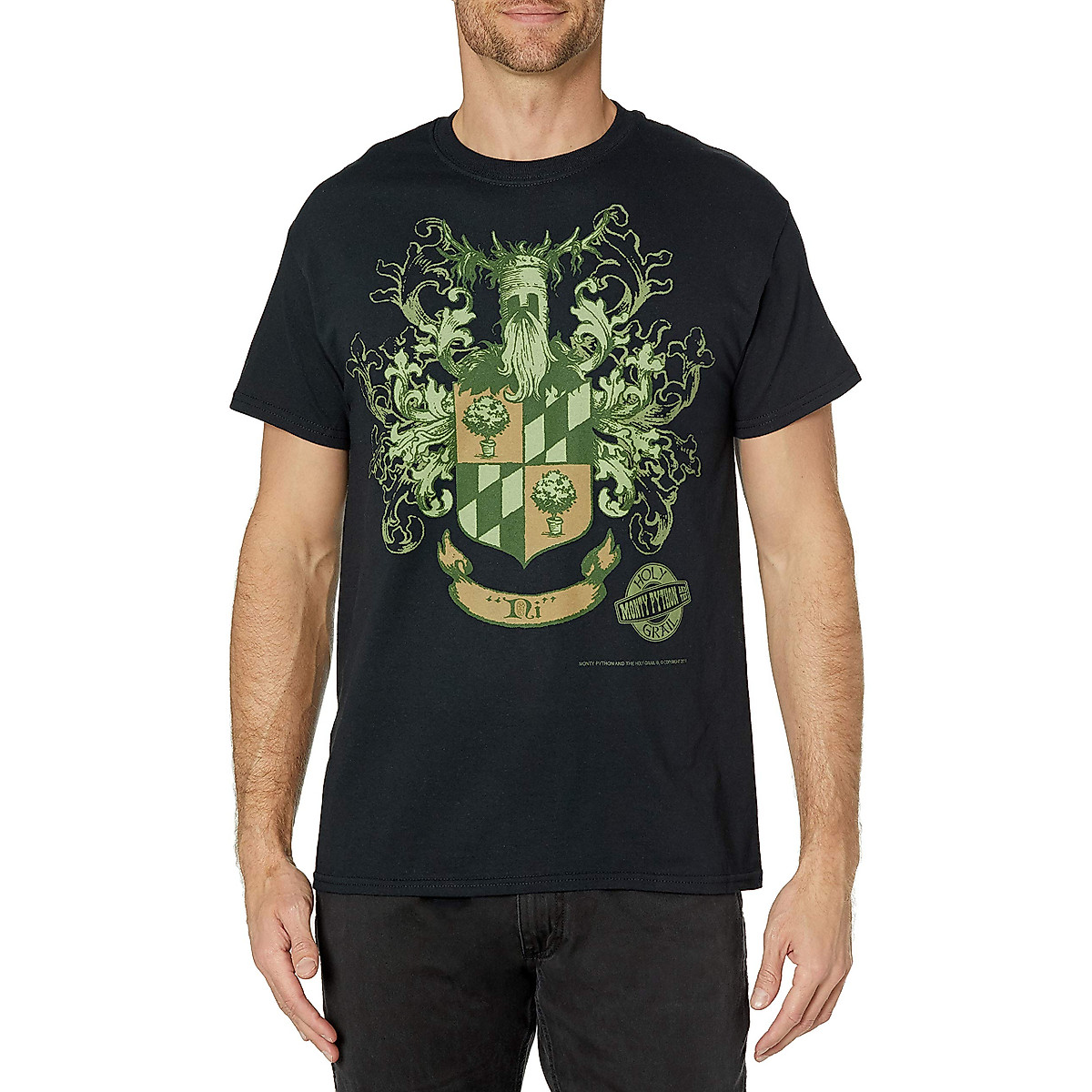 Liquid Blue Men's Monty Python Knights Of Ni Crest T-Shirt, Black, X-Large