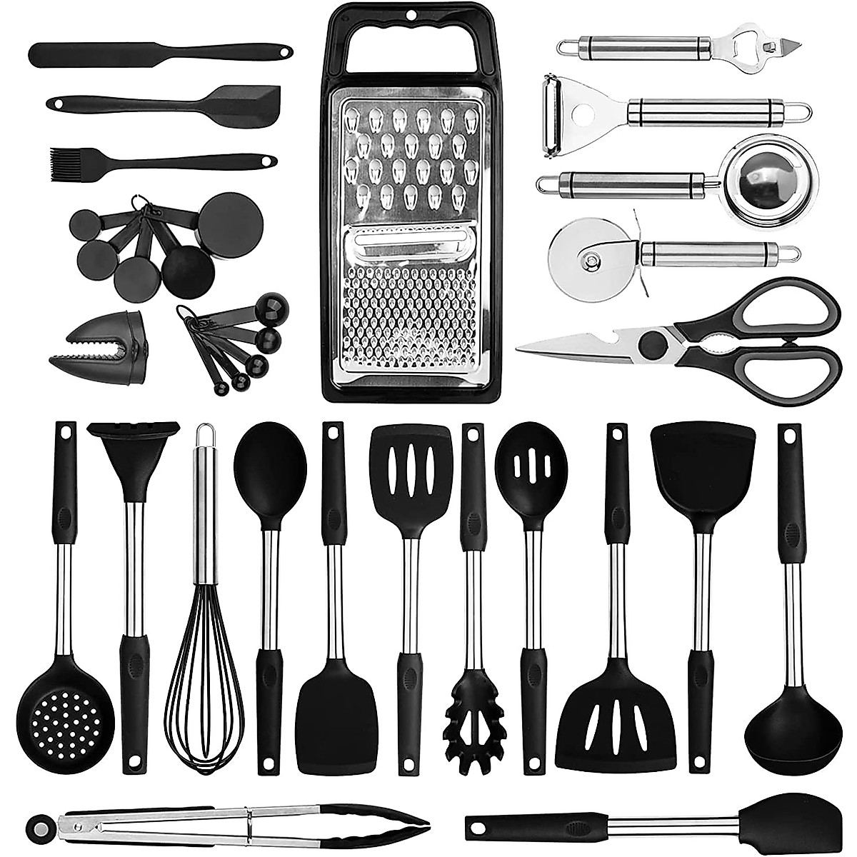 35 PCS Silicone kitchen Utensils set,Cooking Utensils set,Utensils,Kitchen Tool Set,Baking Set, Kitchen Set, Kitchen Gadgets,Kitchen Tools and Cookware Set with Holder.Stainless Steel