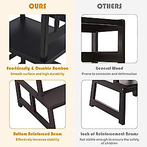 SUNYAO Kids Kitchen Step Stool with Safety Rail - Bamboo Step Stool for Toddlers Age 18 Months and Older, Black Color