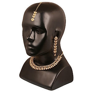 Touchstone Hollywood Glamour white crystals paisley motif grand jewelry necklace in antique tone for women (D298 Gold - 2)