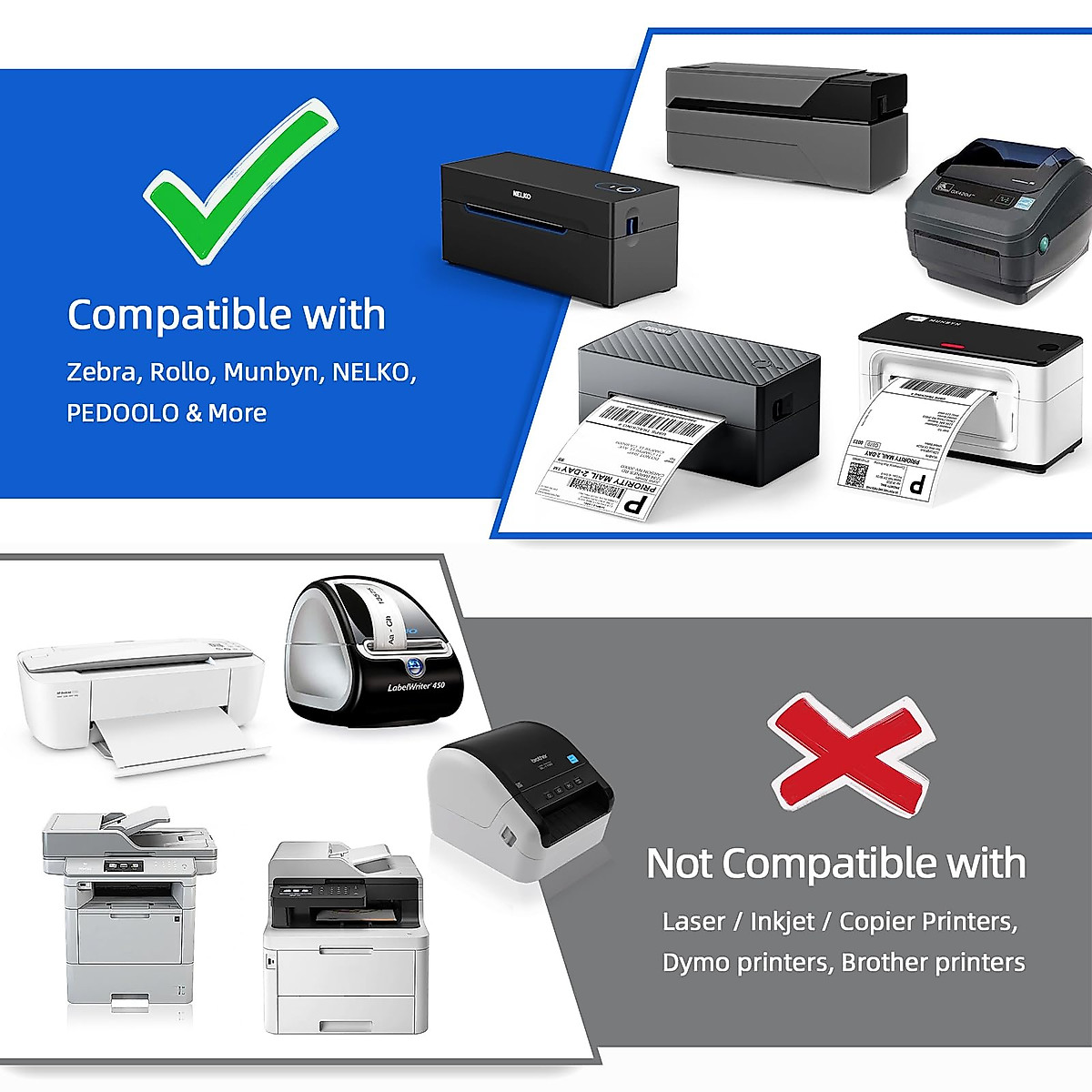 Printholic 12 Rolls 2" x 1" Direct Thermal Labels for Barcodes Postage Address Shipping Labels Compatible with Rollo & Zebra Desktop Printers Adhesive - 1300 Labels/Roll