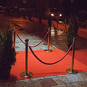 CZWESTC 2 pcs Red Velvet Stanchion Rope,Crowd Control Rope Barrier with Polished Gold Hooks for Oscar Party Decorations,VIP Sign,Red Carpet Events, Car Shows, and Upscale Affairs.