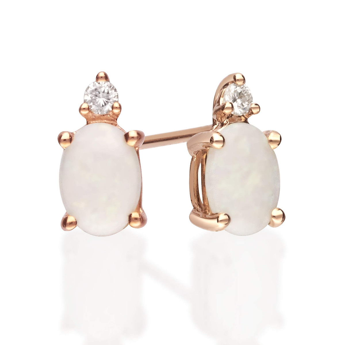 Gin & Grace 10K Rose Gold Natural Opal & Diamond (I1,I2)Stud Earring for Women
