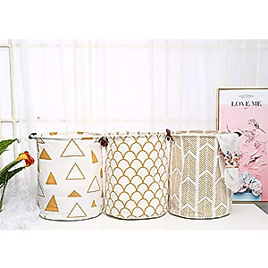 SuperiMan Gold Pattern Cotton Storage Basket with Leather Handles,Laundry Basket,Toys Organizer Basket 15.7"19.7" (Gold Arrow)