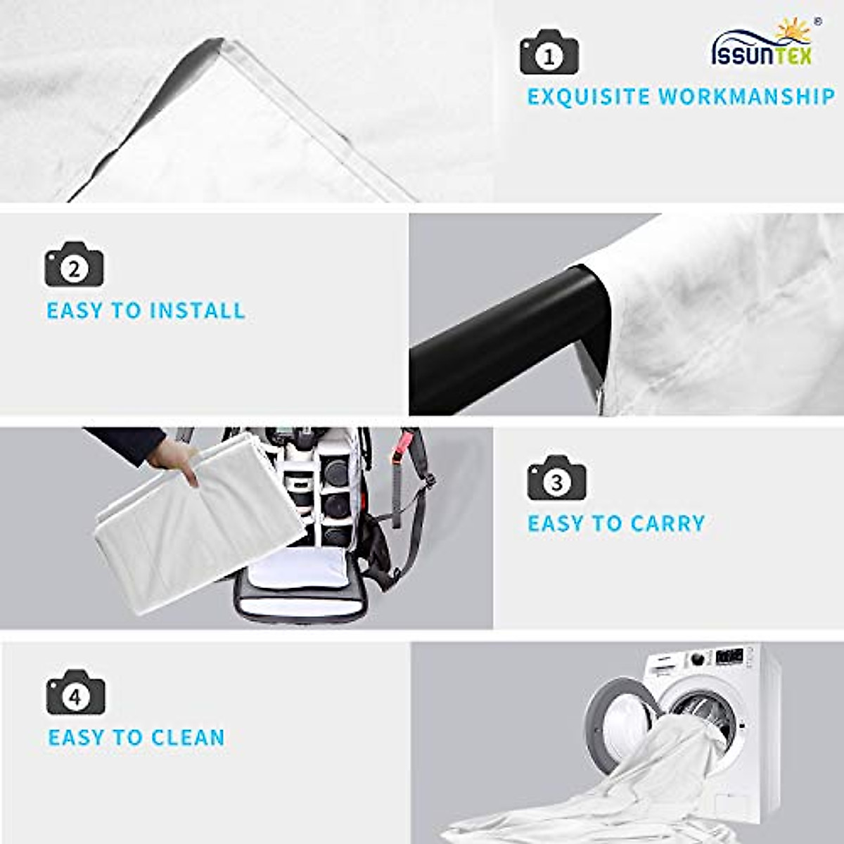 ISSUNTEX 10X12 ft Background Muslin Backdrop, Photo Studio, Collapsible High Density Screen for Video Photography and Television-White